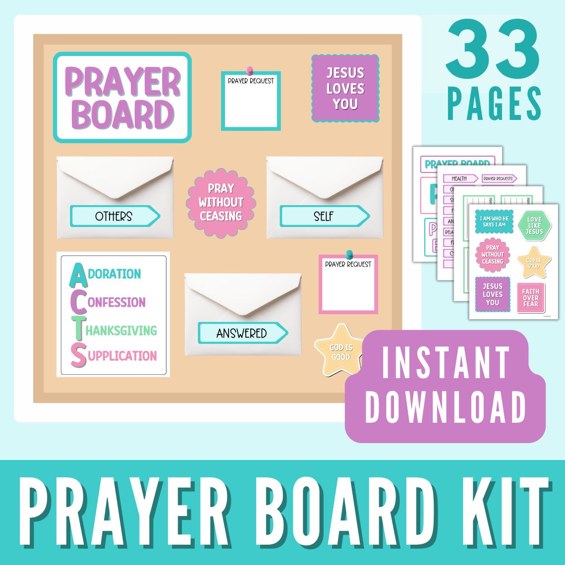 Printable Prayer Board Kit, Cute Prayer Cards, Colorful Prayer Vision ...