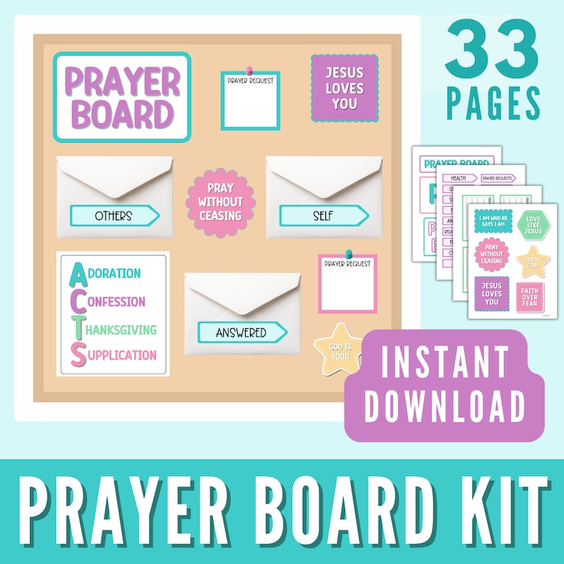 Printable Prayer Board Kit, Cute Prayer Cards, Colorful Prayer Vision ...
