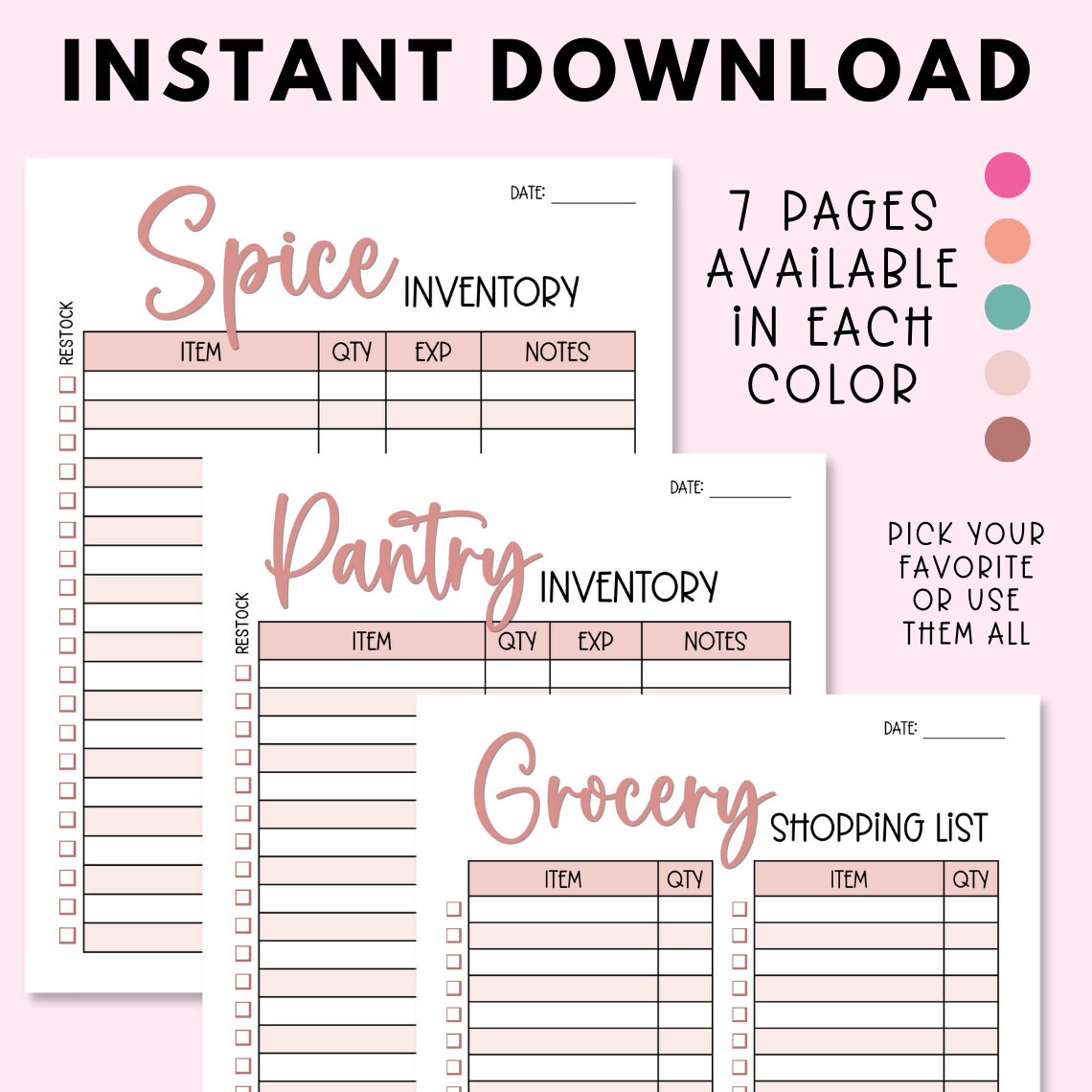 Kitchen Inventory Planner Printable Grocery Shopping List Organizer ...