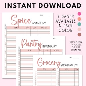 Kitchen Inventory Planner Printable | Grocery Shopping List Organizer ...