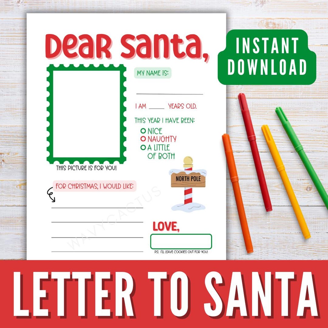 Letter to Santa Printable, Cute Dear Santa Letter Instant Download ...