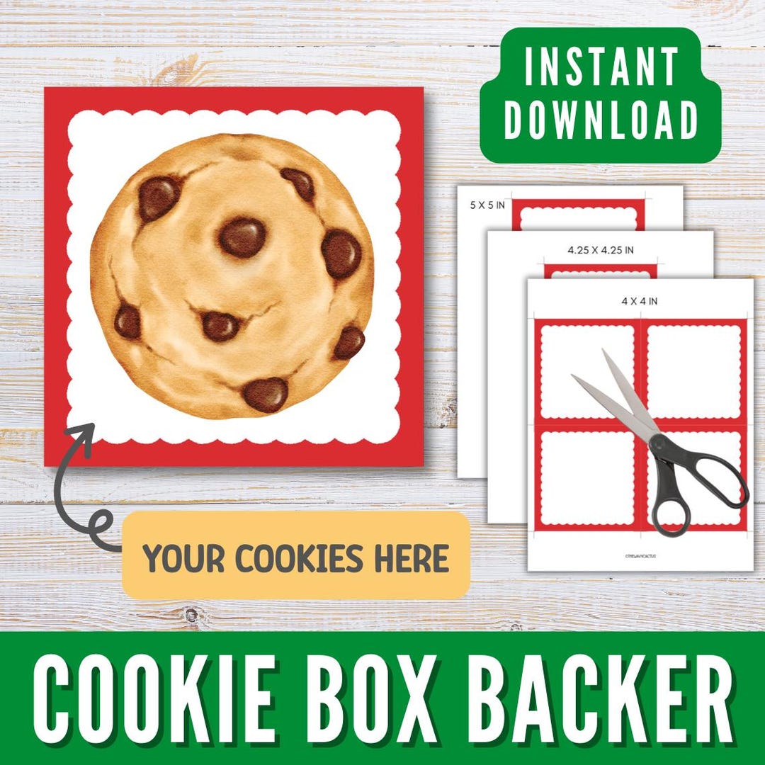 Christmas Cookie Box Backer Printable, Cute Holiday Cookie Packaging ...