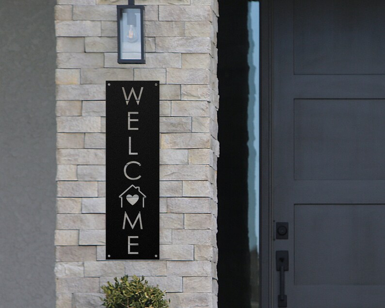 Metal Welcome Sign for Front Door or Entryway, Vertical Outdoor Welcome ...