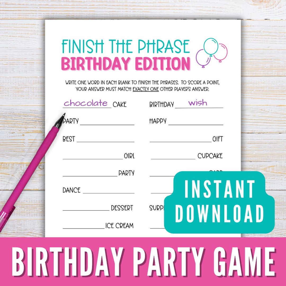 Birthday Game Printable, Girl Birthday Party Game, Cute Finish the ...