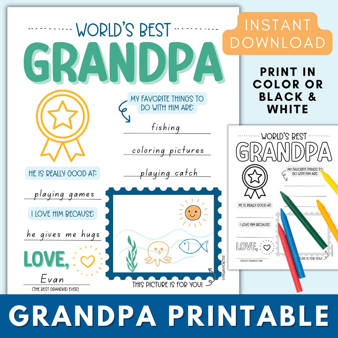 Gift for Grandpa From Kids, Grandparents Day Printable, All About My ...