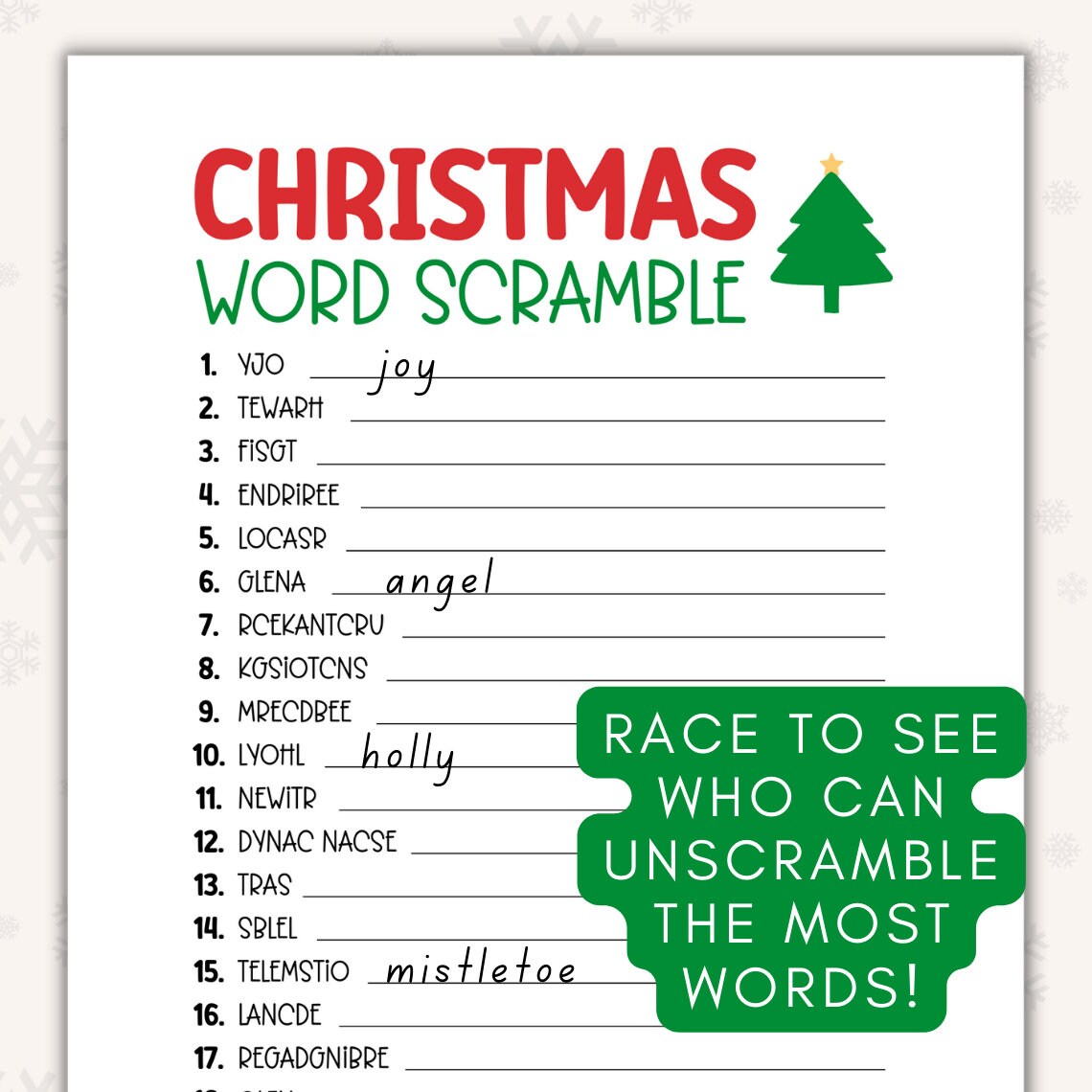 Christmas Word Scramble Printable, Fun Christmas Printable Unscramble ...