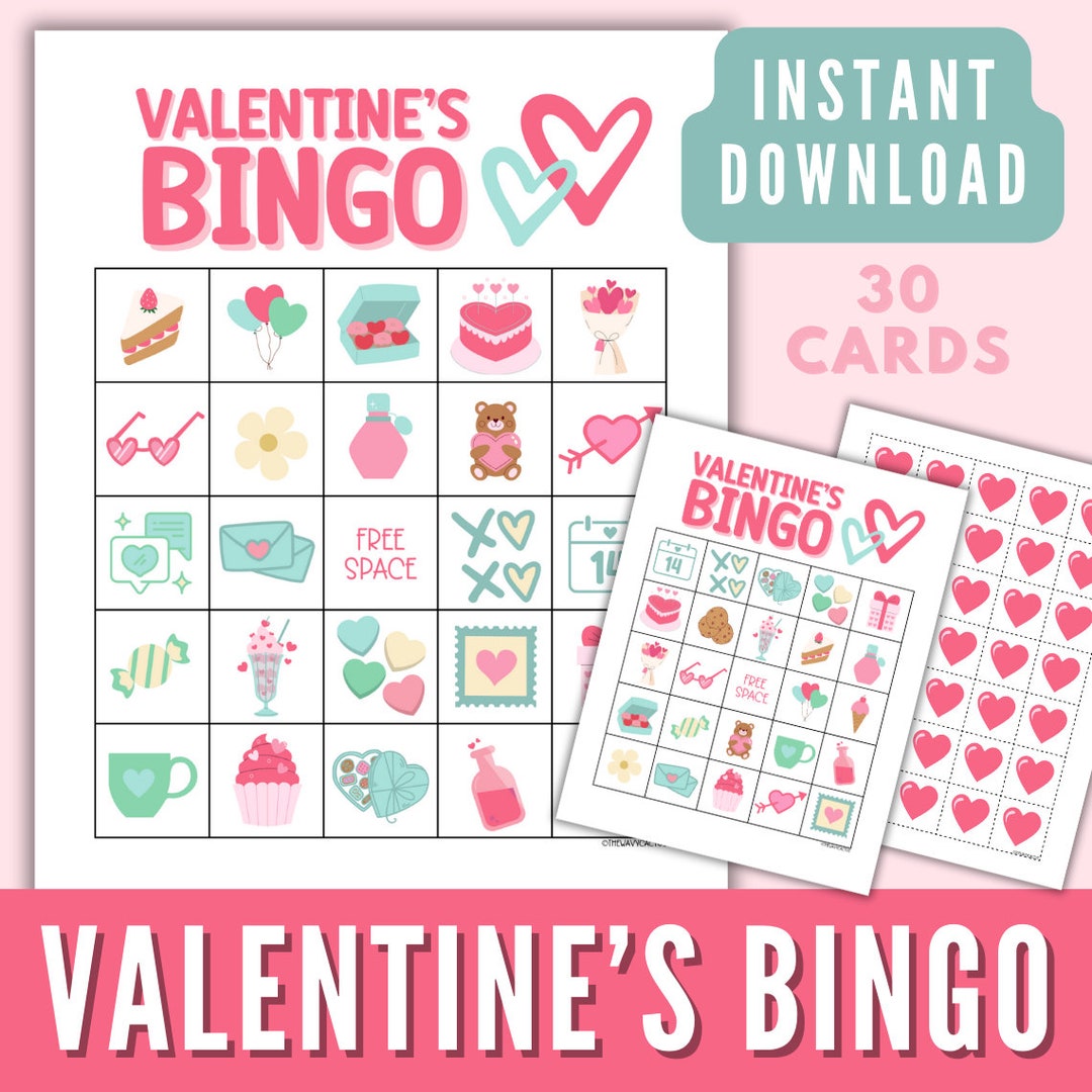 Valentines Day Bingo Cards, Valentines Day Party Game, Valentines Day ...