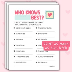 Ladies Night Group Game Printable, Who Knows Them Best Game, Girls ...
