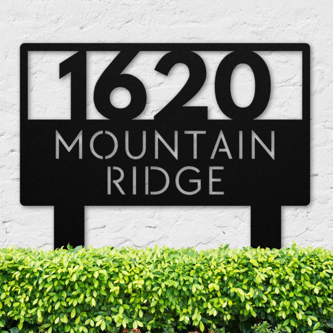 Modern Address Sign With Stakes, Minimal Metal Address Yard Sign ...