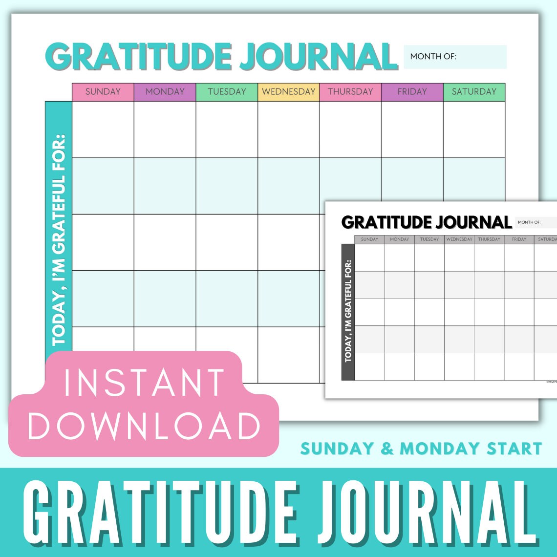 Gratitude Journal Printable Printable Monthly Tracker Undated - Etsy