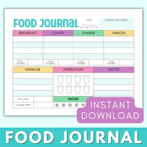 Daily Food Journal Printable, Daily Food Planner, Daily Food Diary Meal ...