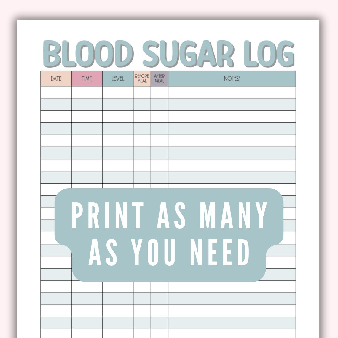 Blood Sugar Log Printable Template, Blood Glucose Tracker Instant ...