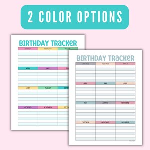 Birthday Tracker Printable, Birthday Calendar Log, Birthday Reminder ...