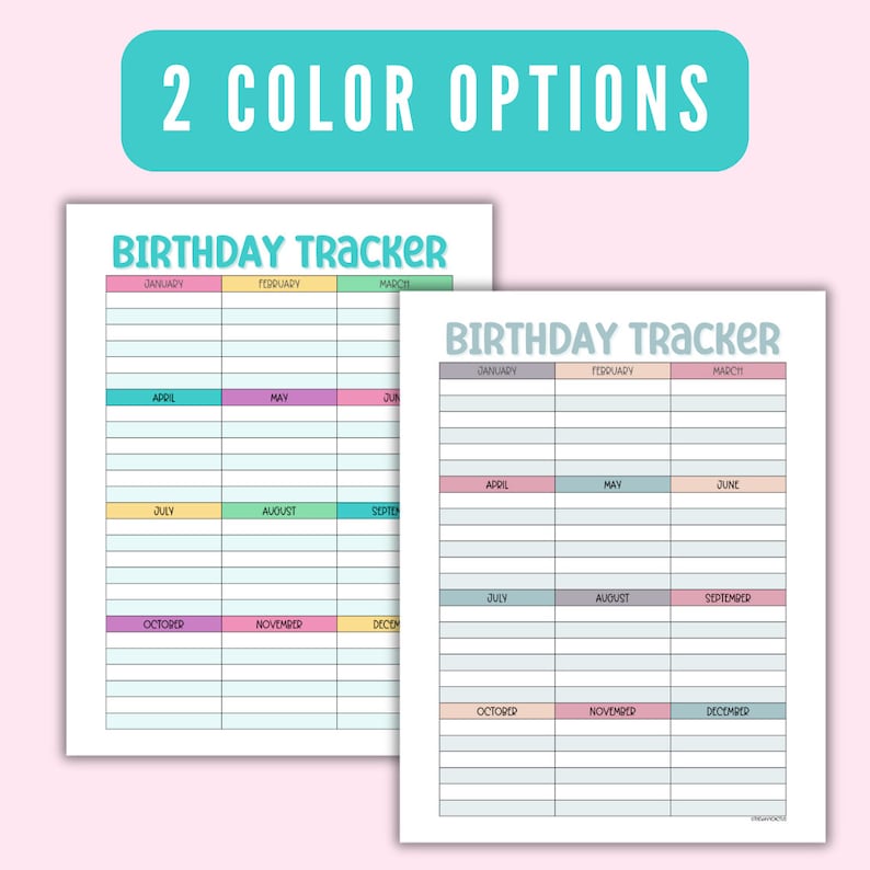 Birthday Tracker Printable, Birthday Calendar Log, Birthday Reminder ...