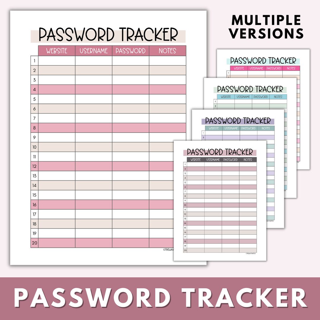 Password Tracker Printable Password Log And Organizer Password Keeper Sheet Password Manager