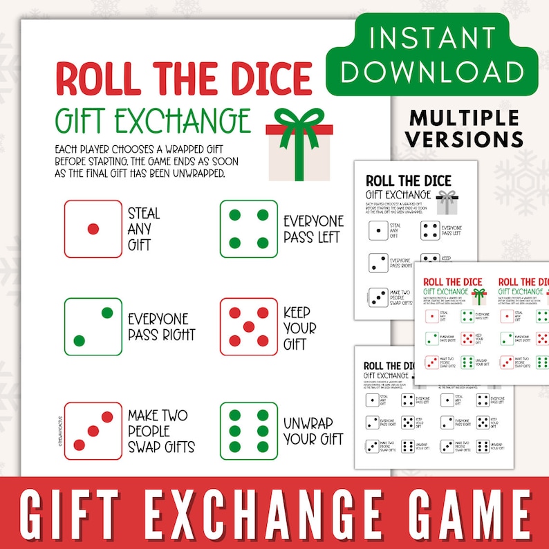 Christmas Dice Game Printable Christmas Gift Exchange Game, Christmas ...