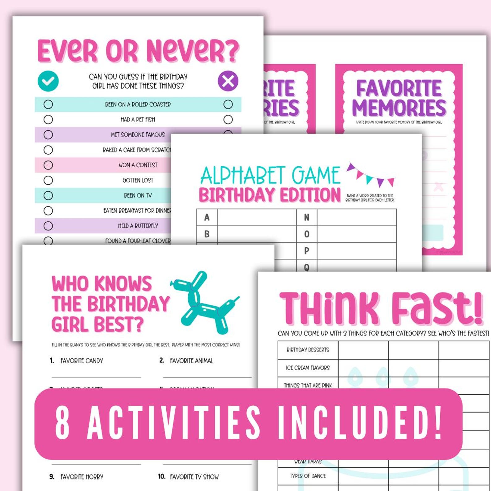 Birthday Game Bundle, Printable Girl Birthday Party Games, Birthday ...