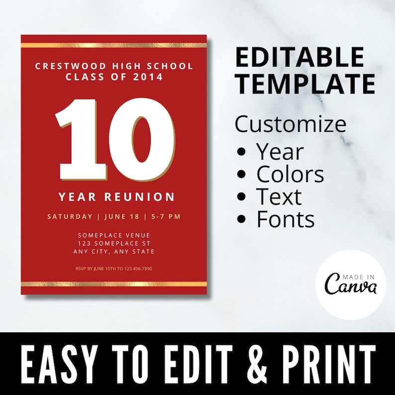 Class Reunion Invitation Template Editable, Customizable High School ...
