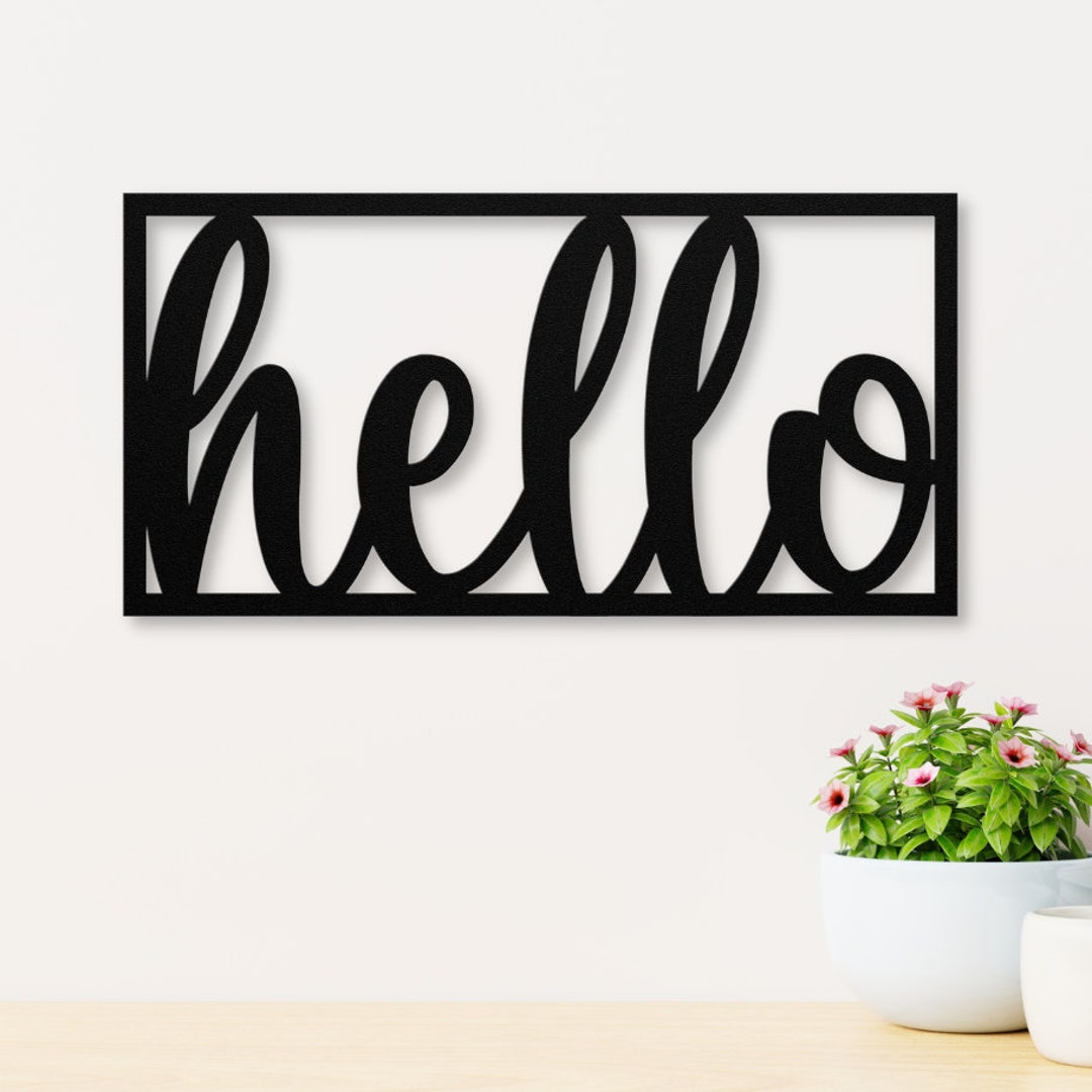 Metal Hello Sign, Metal Wall Art, Front Porch Decor, Front Door Hanger ...