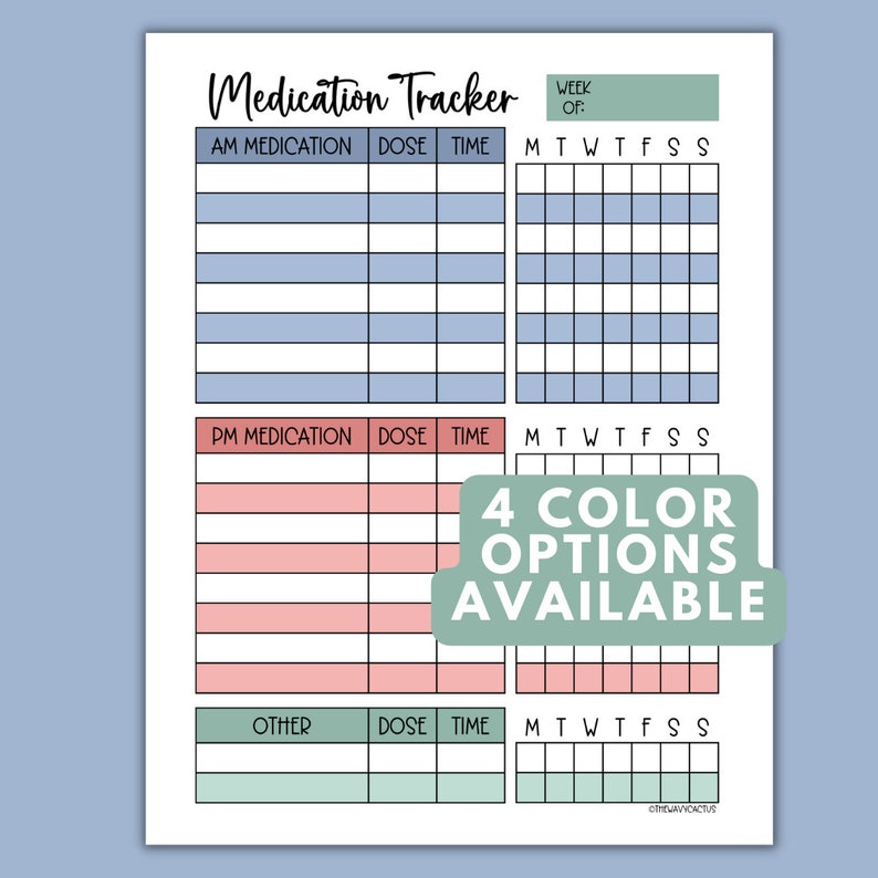 Medication Log Digital Download | Printable Medicine Schedule | Weekly ...