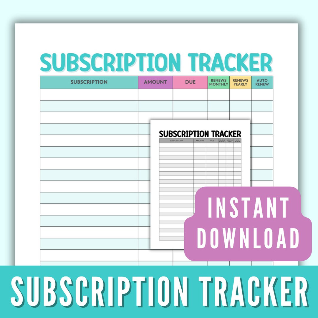 Subscription Tracker Printable, Colorful Subscription Log, Membership ...