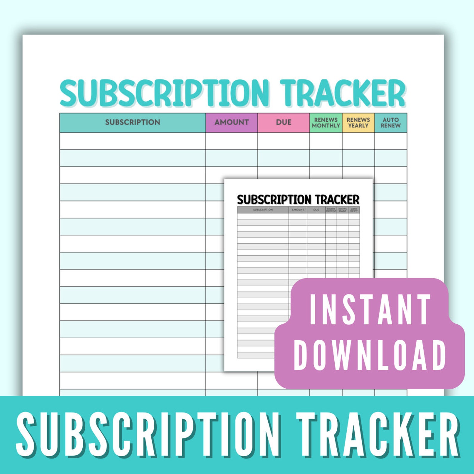 Subscription Tracker Printable, Colorful Subscription Log, Membership ...