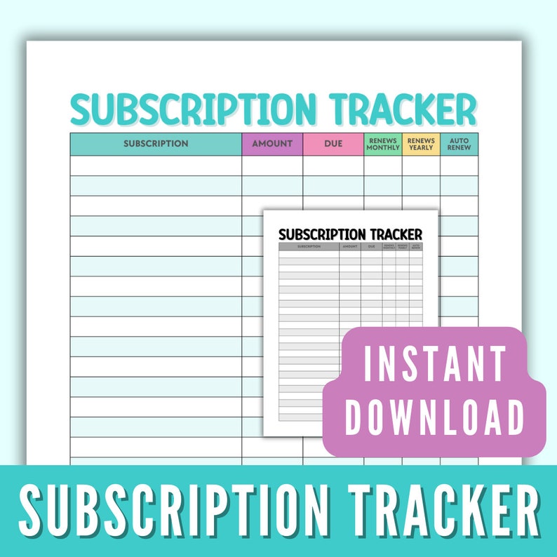 Subscription Tracker Printable, Colorful Subscription Log, Membership ...