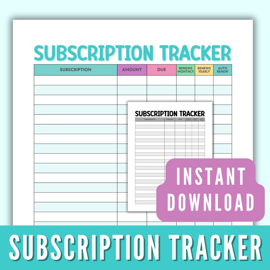 Subscription Tracker Printable, Colorful Subscription Log, Membership ...