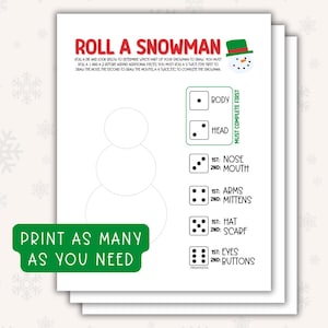 Roll a Snowman Game Printable, Classroom Christmas Party Activity, Fun ...