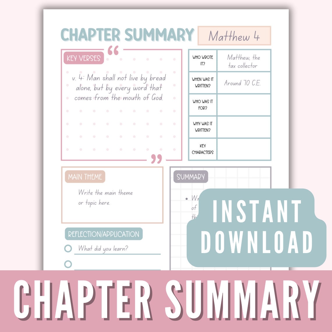 Bible Chapter Summary Template Printable Bible Study, Colorful Bible ...