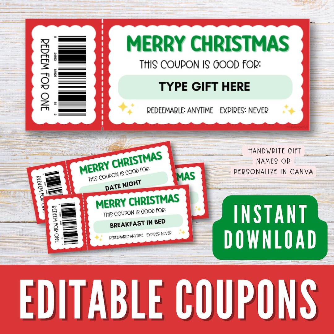 Christmas Coupon Template, Editable Canva Template Gift Coupons, Cute ...