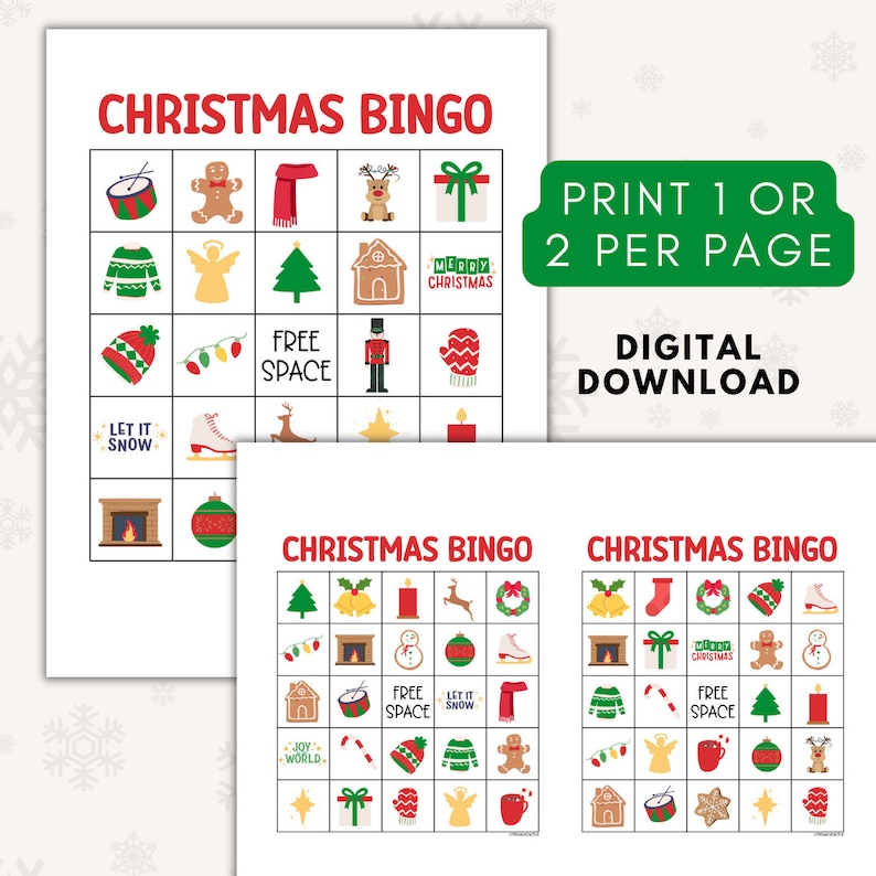 Christmas Bingo Printable, Christmas Bingo Cards for Kids or Adults ...
