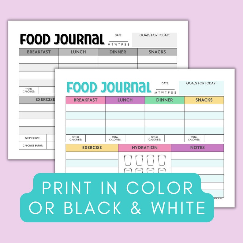 Daily Food Journal Printable, Daily Food Planner, Daily Food Diary Meal ...