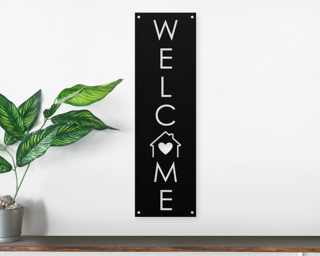 Metal Welcome Sign for Front Door or Entryway, Vertical Outdoor Welcome ...