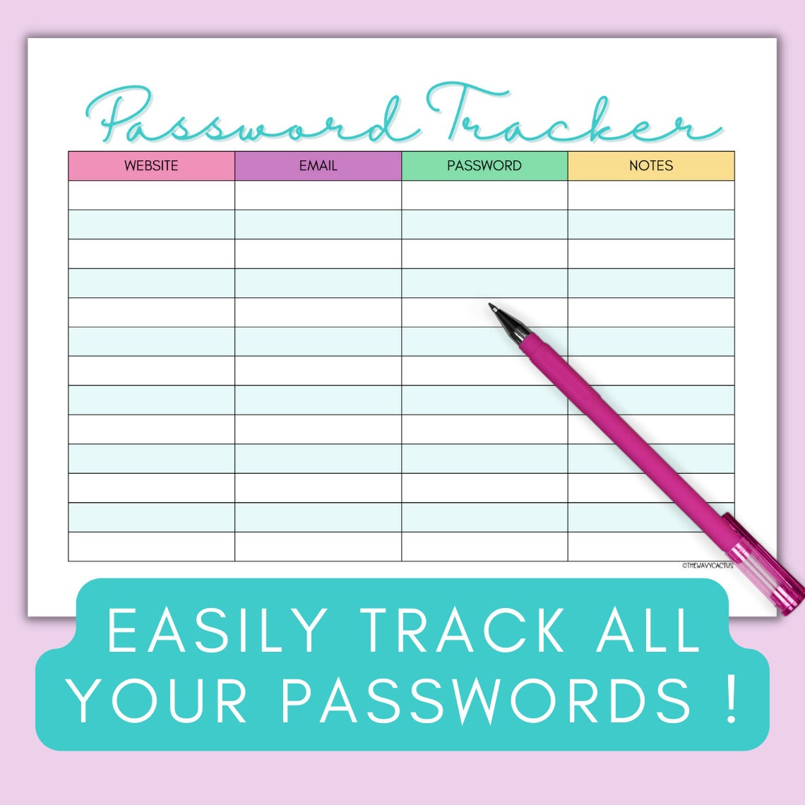 Password Tracker Printable, Colorful Password Keeper Sheet, Password ...