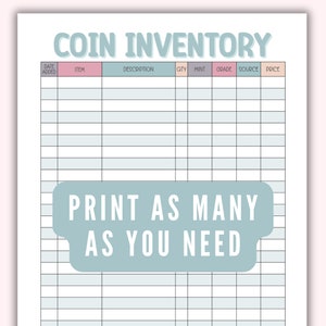 Coin Inventory Log Printable, Coin Collection Tracker, Collectible Coin ...
