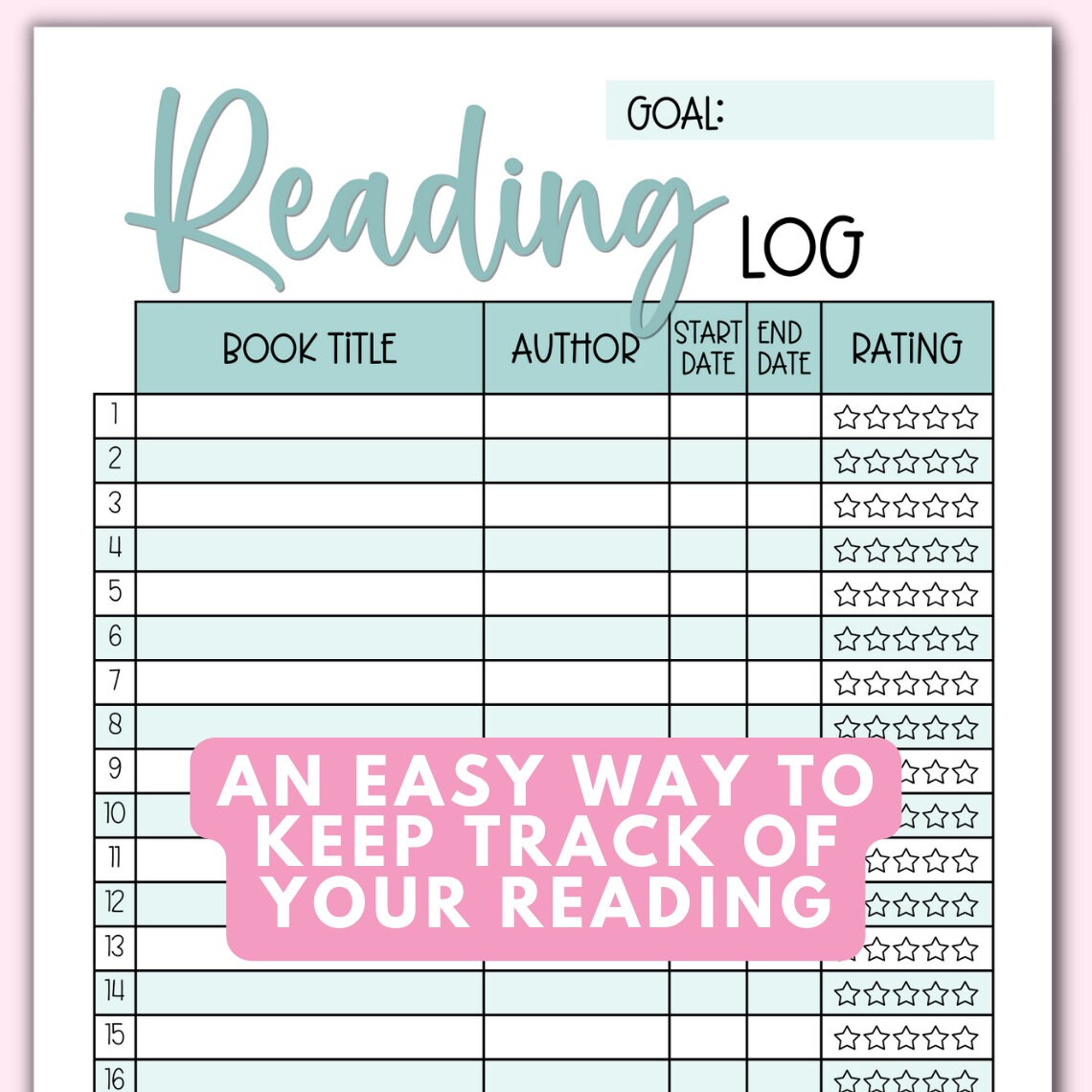 Reading Log Printable for Adults or Kids | Reading List Book Tracker ...