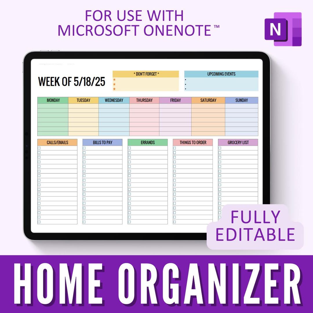 Onenote Template for Home, Customizable Weekly Schedule Template ...