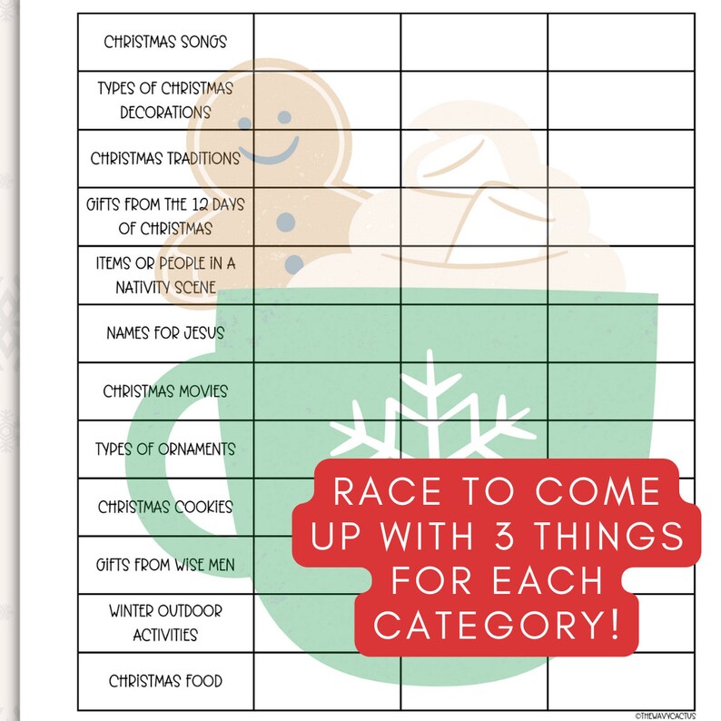 Christmas Party Game Printable | Think Fast Christmas Category Race ...