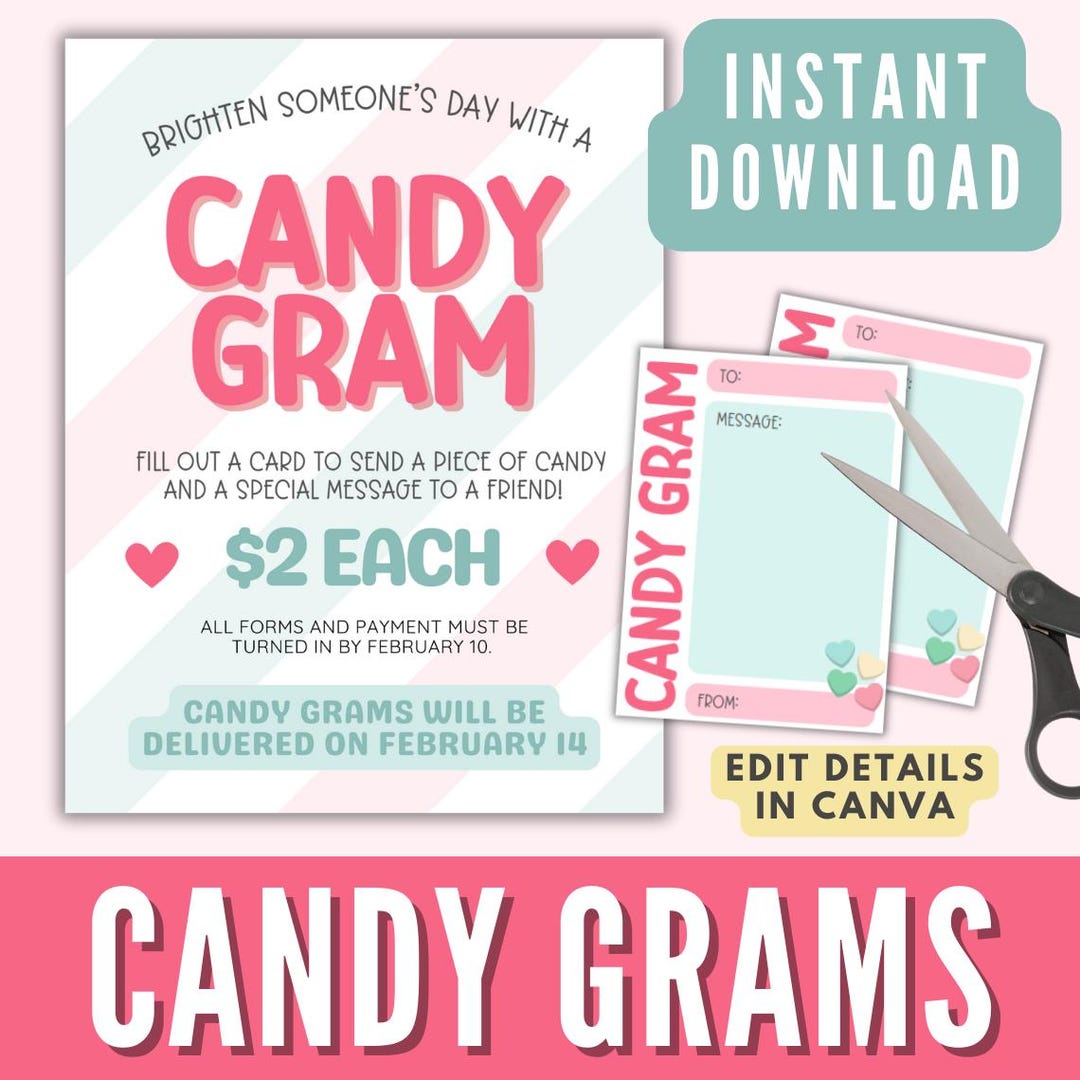 Candy Grams Template Printable, Editable PTA Valentine Event, Canva ...