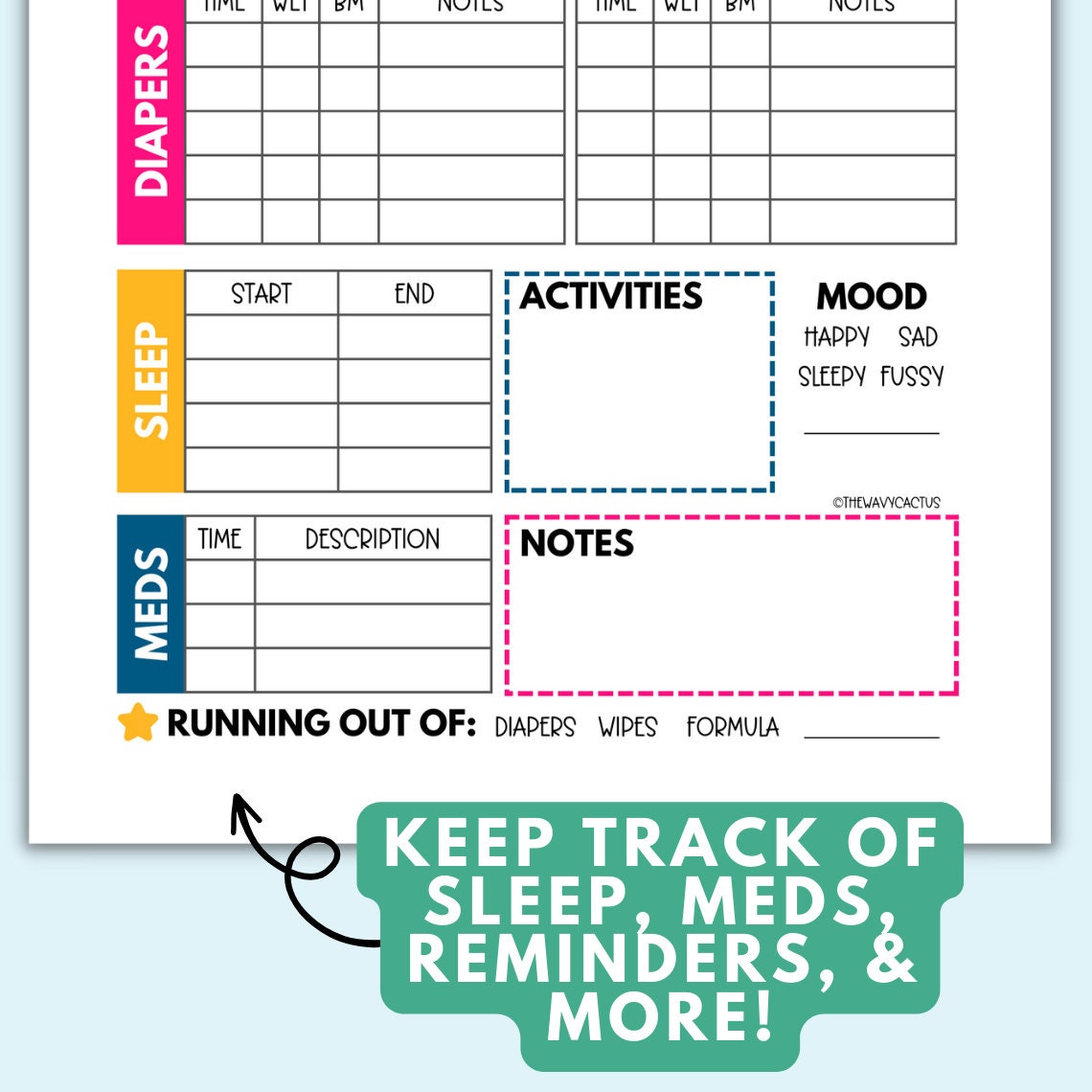 Infant Daily Report Printable Baby Daycare Log Babysitter Report Track ...