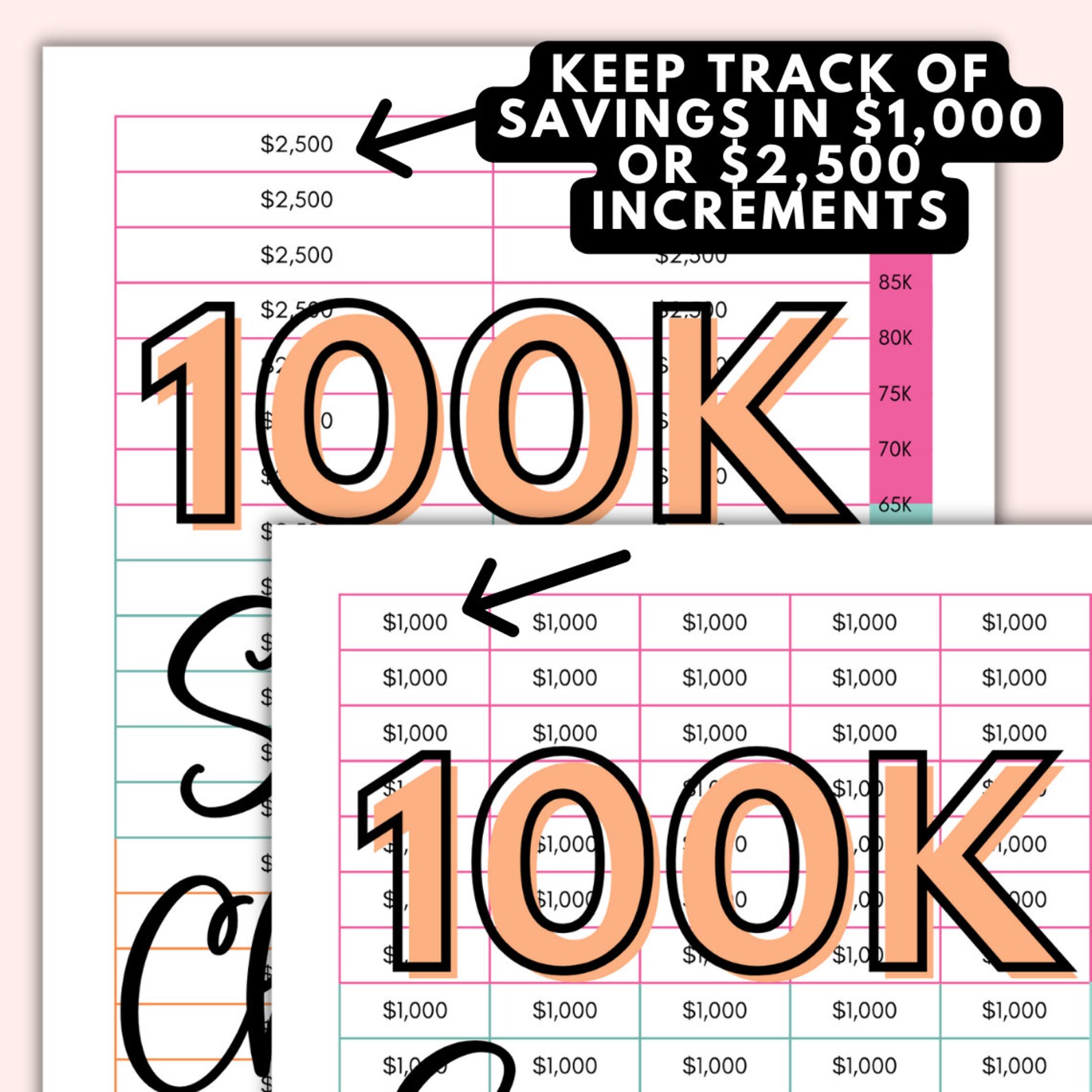 100000 Savings Challenge Printable | 100K Savings Challenge Tracker ...