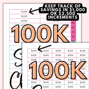 100000 Savings Challenge Printable | 100K Savings Challenge Tracker ...