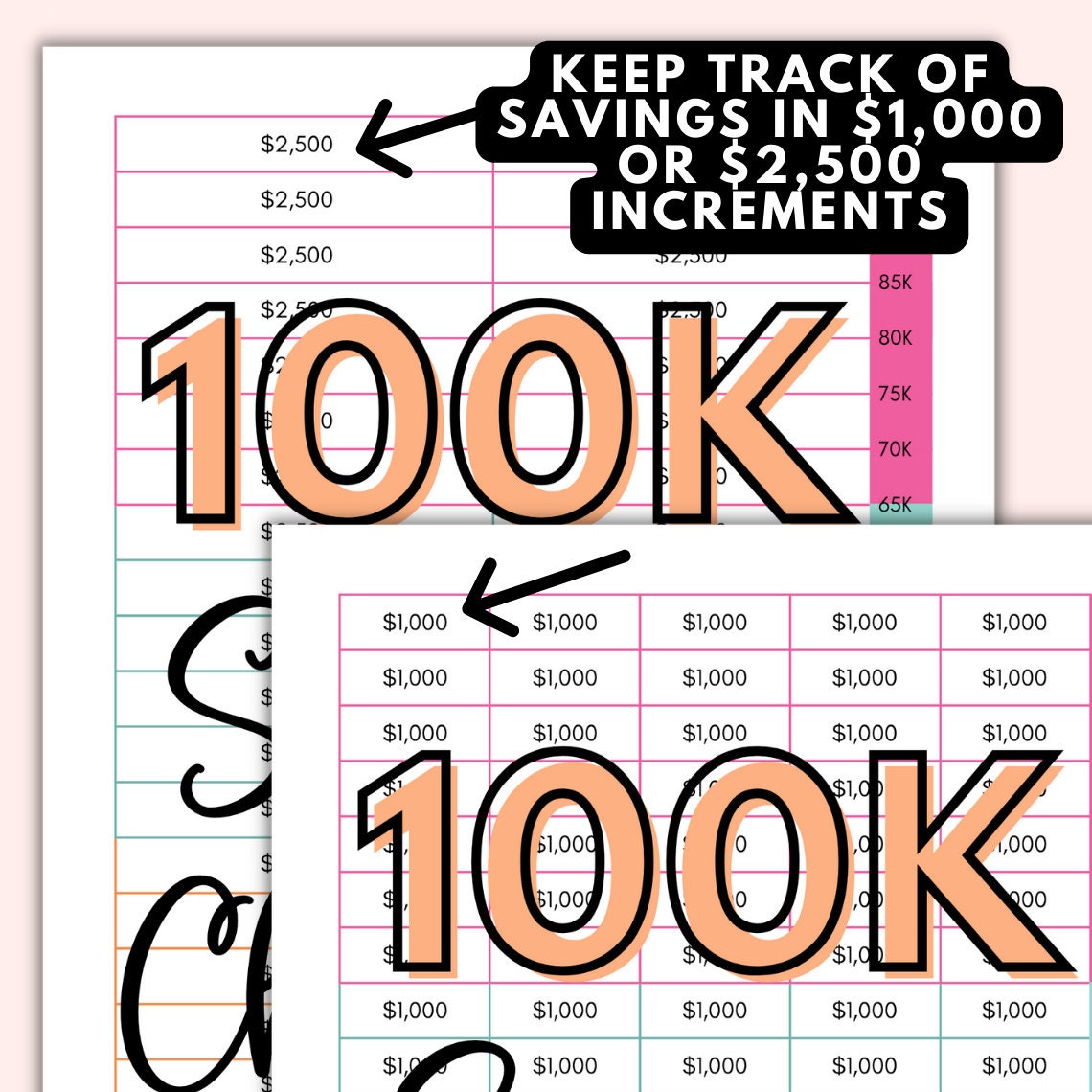 100000 Savings Challenge Printable | 100K Savings Challenge Tracker ...