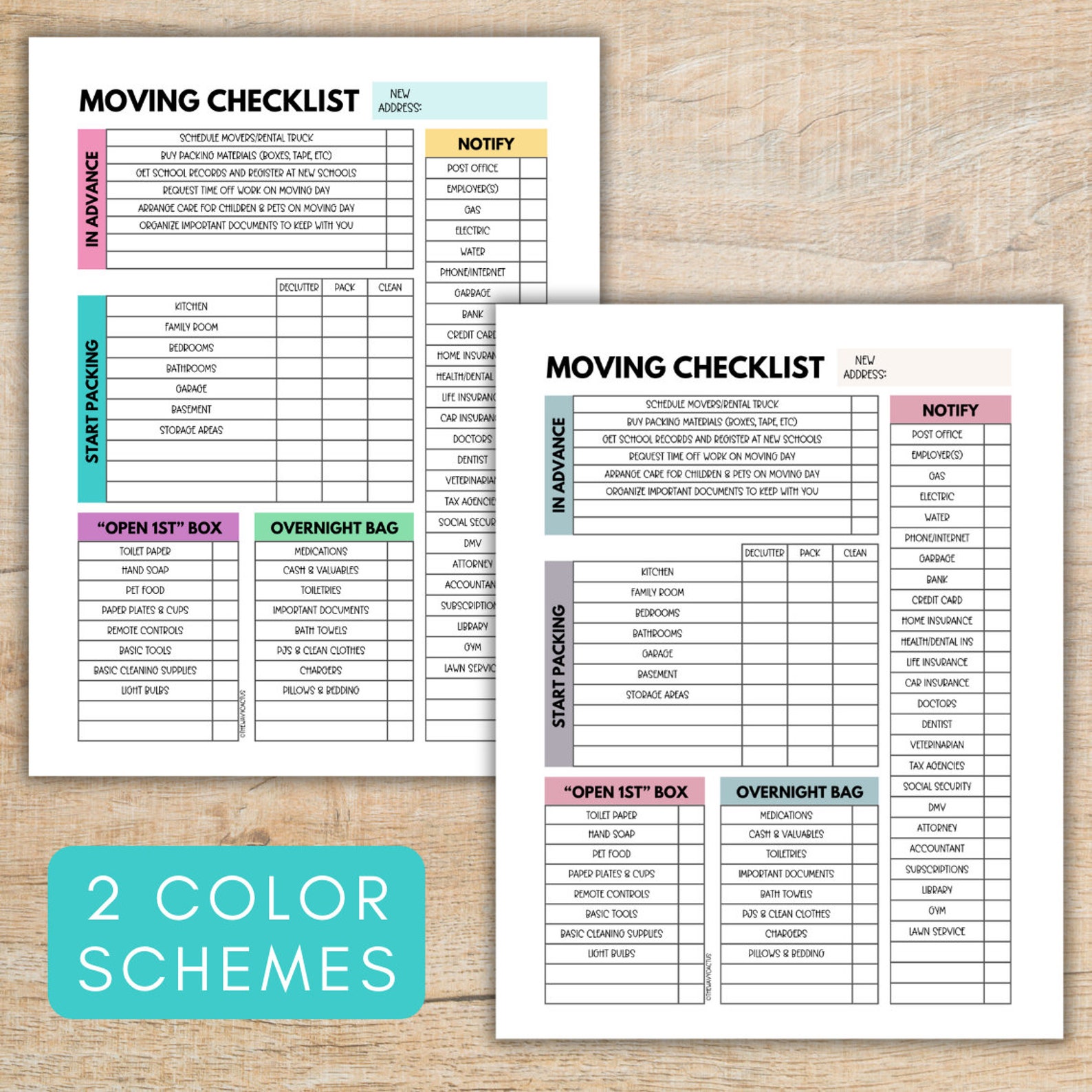 Moving Checklist Printable, Colorful Moving Planner, Relocation ...