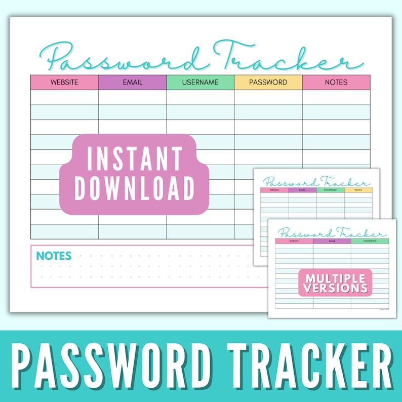Password Tracker Printable, Colorful Password Keeper Sheet, Password ...
