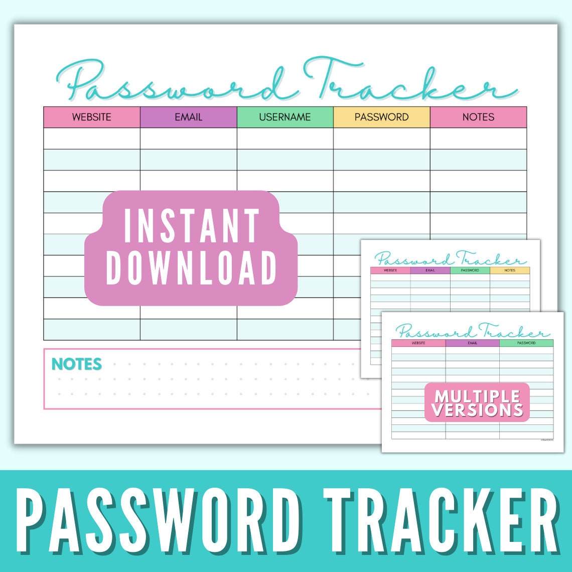 Password Tracker Printable, Colorful Password Keeper Sheet, Password ...