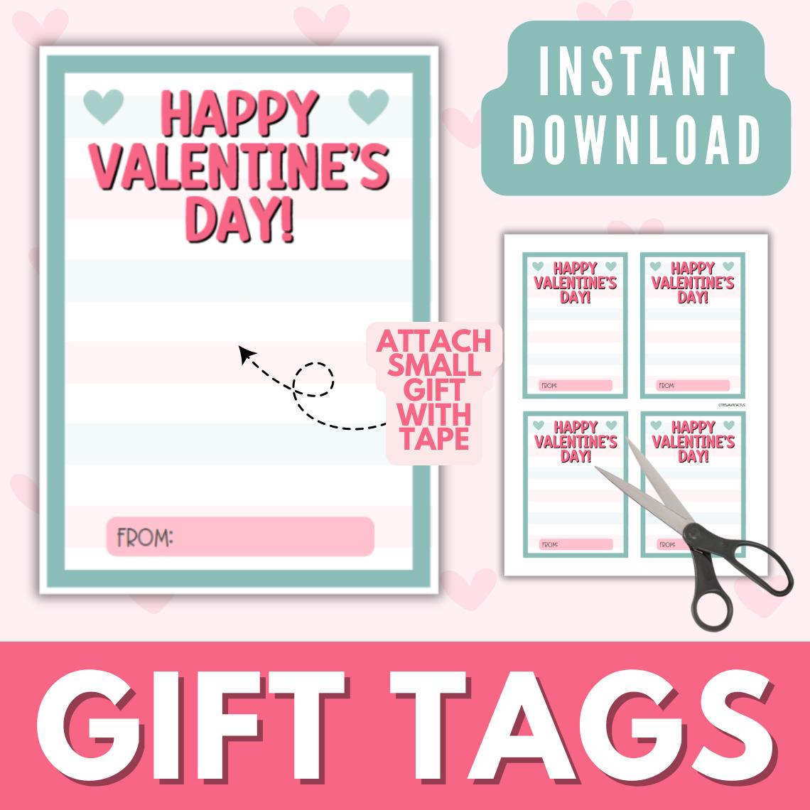 Valentine's Day Gift Tags Printable PDF Instant Download, Cute Happy ...