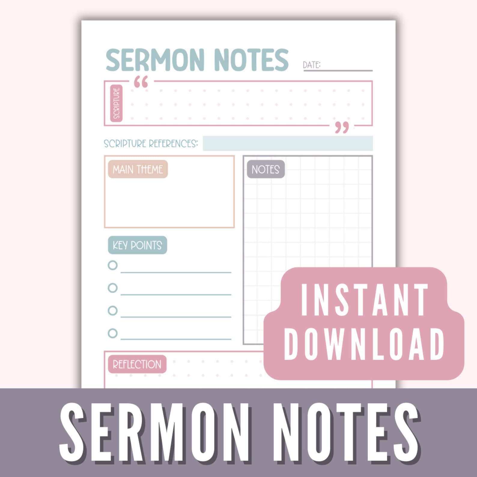 Sermon Notes Template Printable, Colorful Sermon Notes Journal, Cute ...