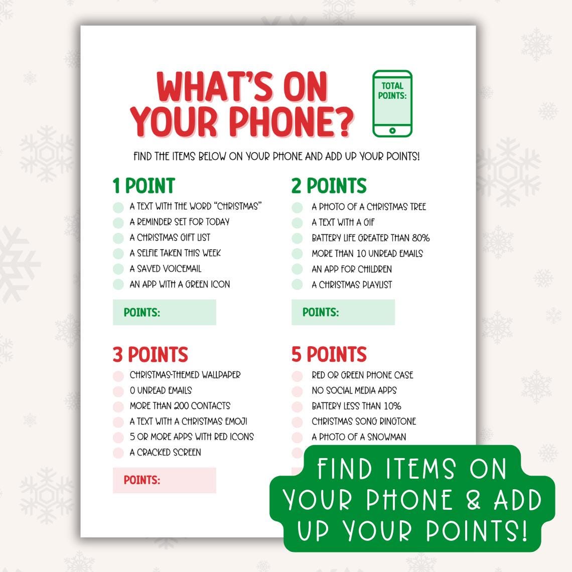 Christmas What's on Your Phone Game Printable, Christmas Group Game ...